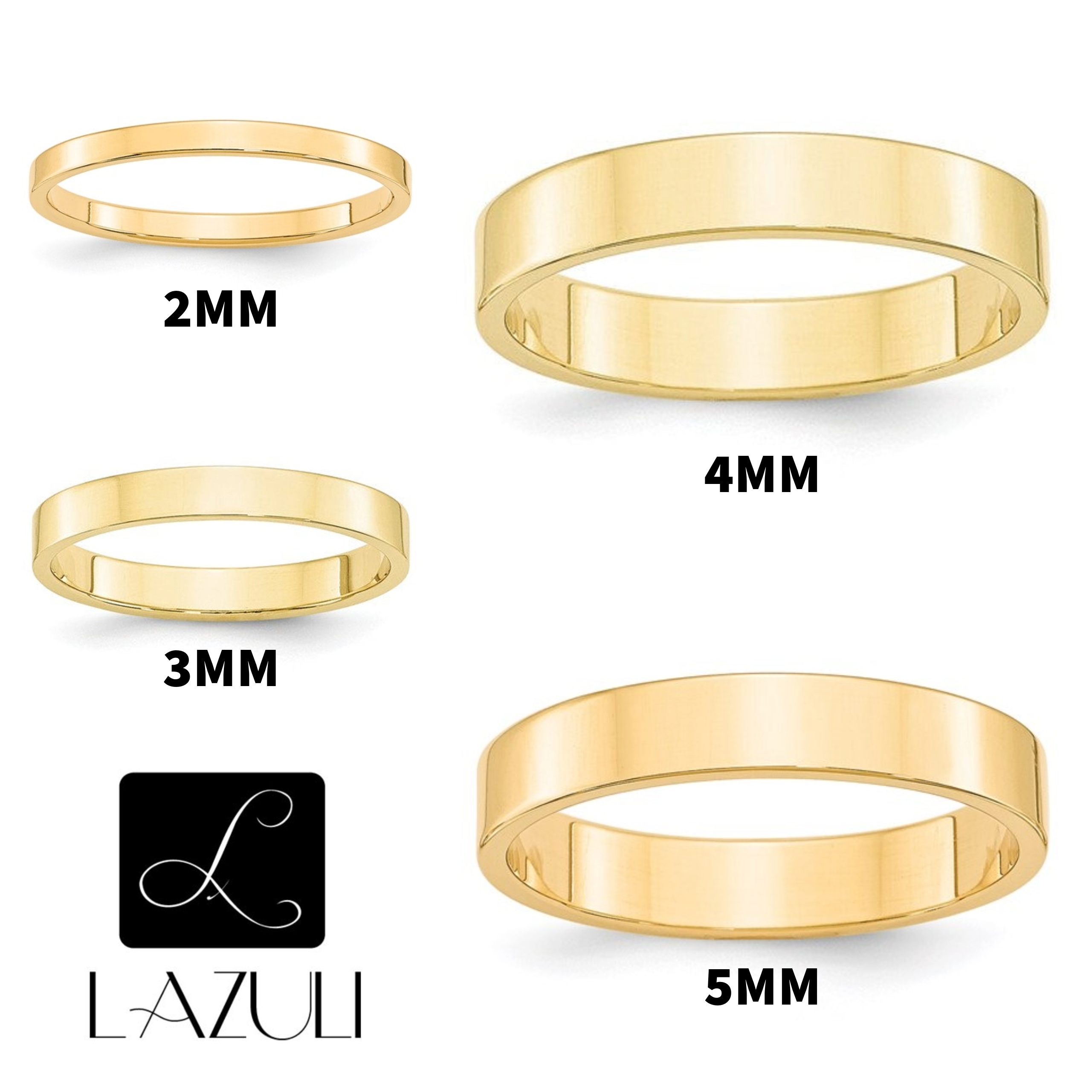 10K Yellow Gold Comfort Fit 2mm 3mm 4mm 5mm Flat Men's Women's Wedding ...